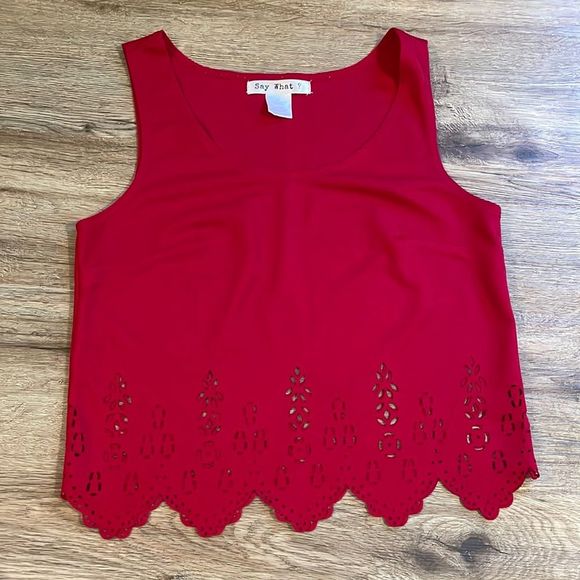Say What? | Tops | Say What Red Cropped Sleeveless Scalloped Edge ...
